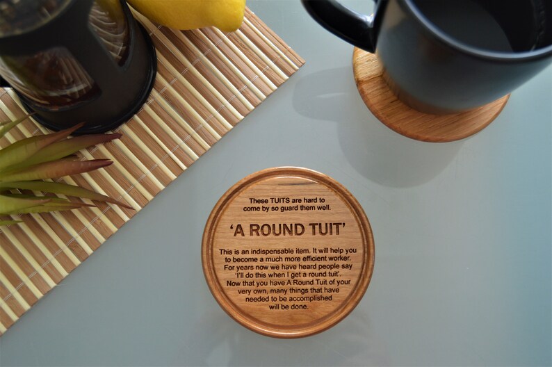 A Round Tuit Wooden Coaster Hand Turned Laser Engraved Present | Etsy