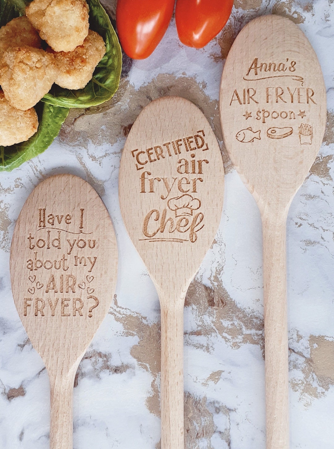 Personalised Air Fryer Spoon Non-scratch Wooden Utensil Engraved Gift ...