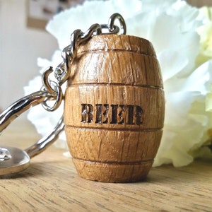 Personalised Wooden Barrel Keyring Wood Oak Rustic, Plain, Spices, Rum ...
