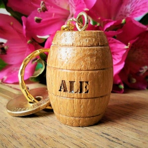 Personalised Wooden Barrel Keyring Wood Oak Rustic, Plain, Spices, Rum ...