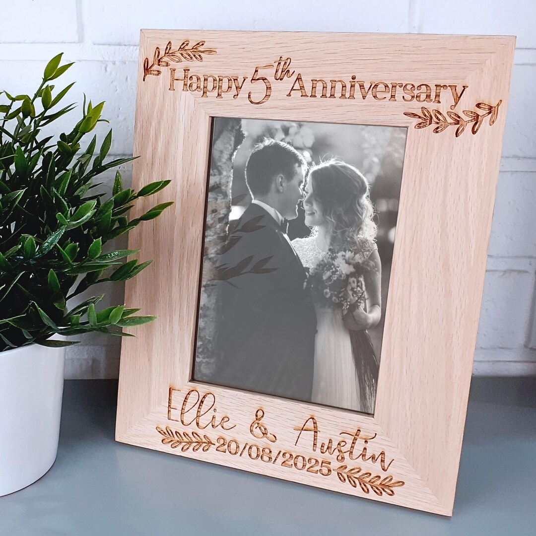 Personalised 5th Anniversary Picture Frame: Laser Engraved With Names ...