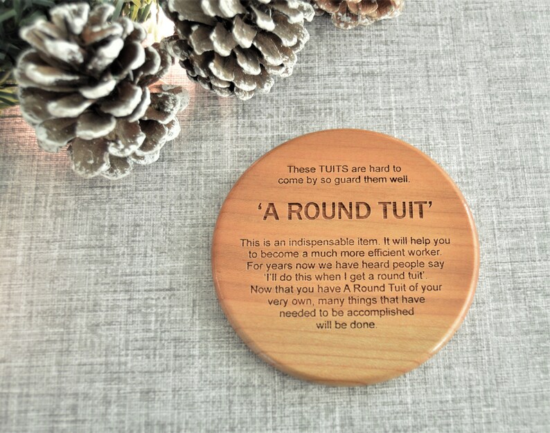 A Round Tuit Wooden Coaster Hand Turned Laser Engraved Present | Etsy