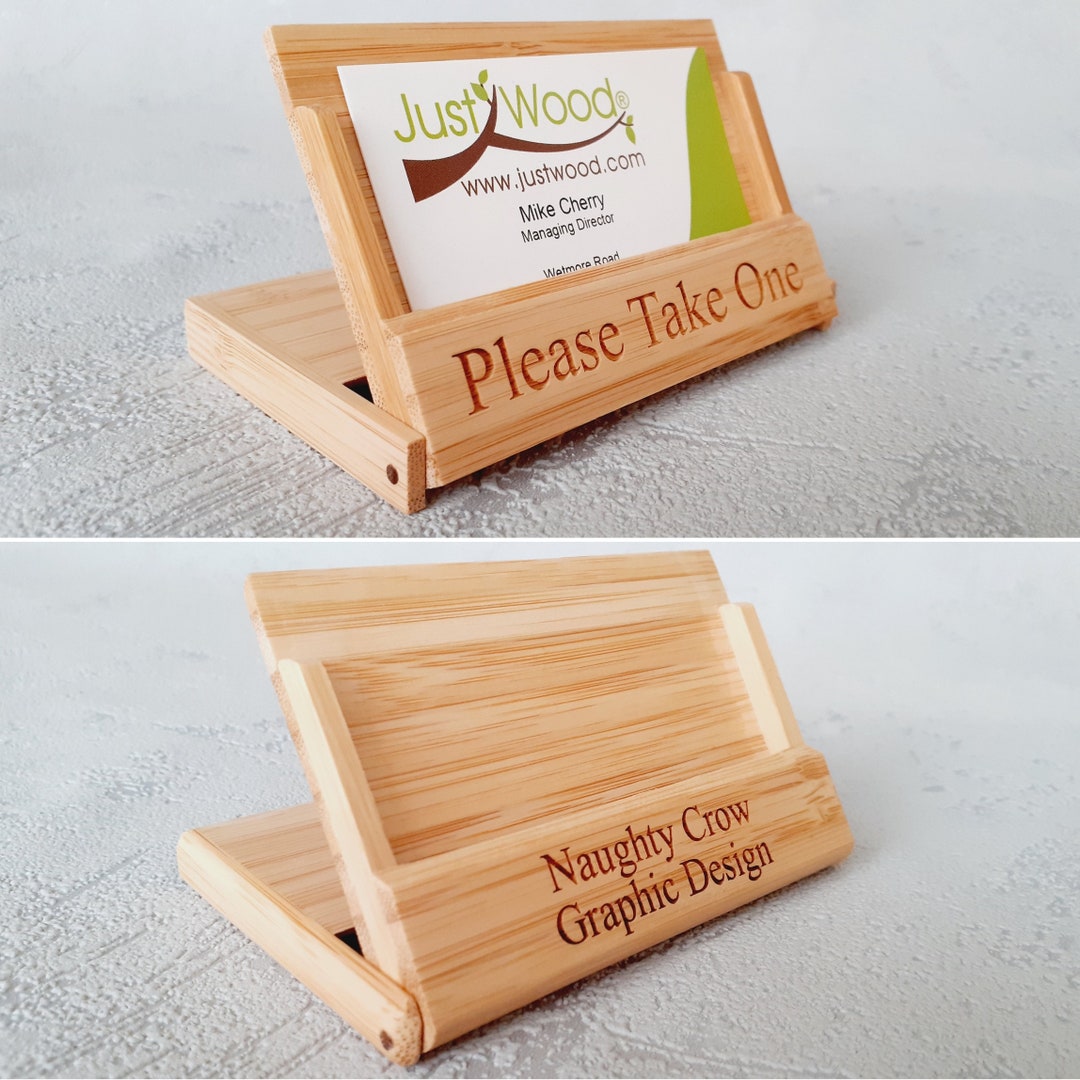 Personalised Bamboo Business Card Holder: Engraved Name Display - Etsy