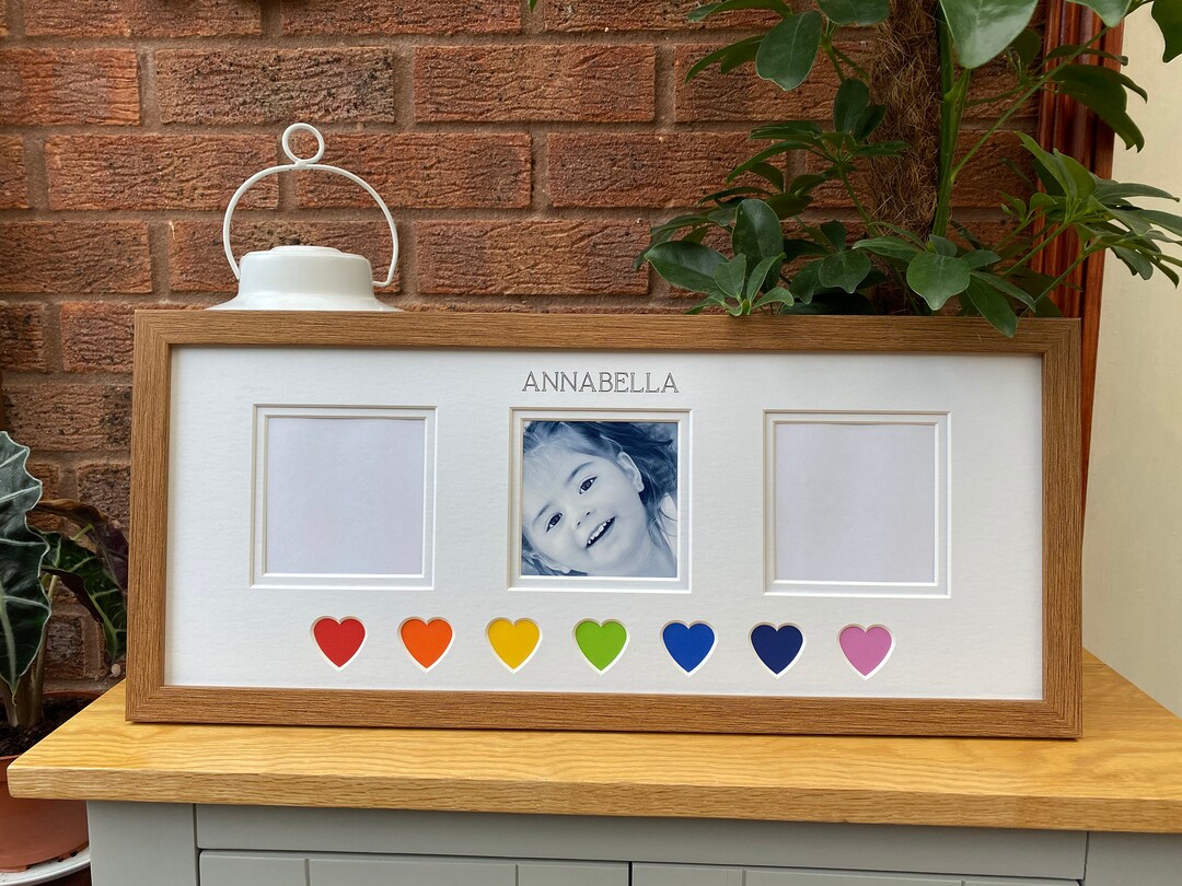Personalised Rainbow Heart Frame, Baby Child Toddler, per Photo Size 4 ...