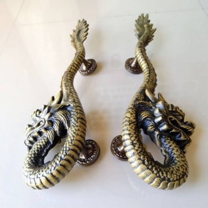 2X DRAGON Door Pull Handle, Brass Door Handle, Antique Door Knob, Large ...