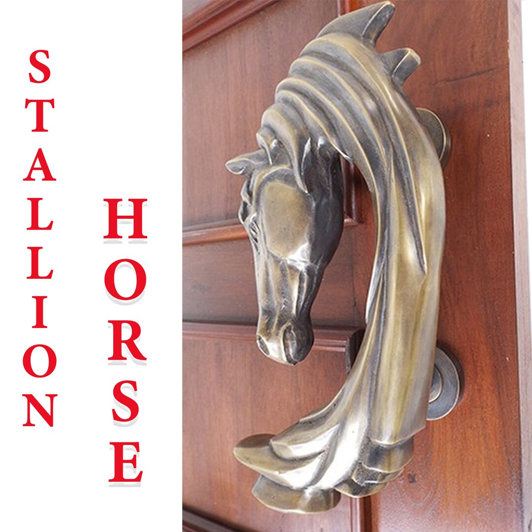 11" STALLION HORSE Door Handle Brass, Animal Door Handles, Wild Door ...