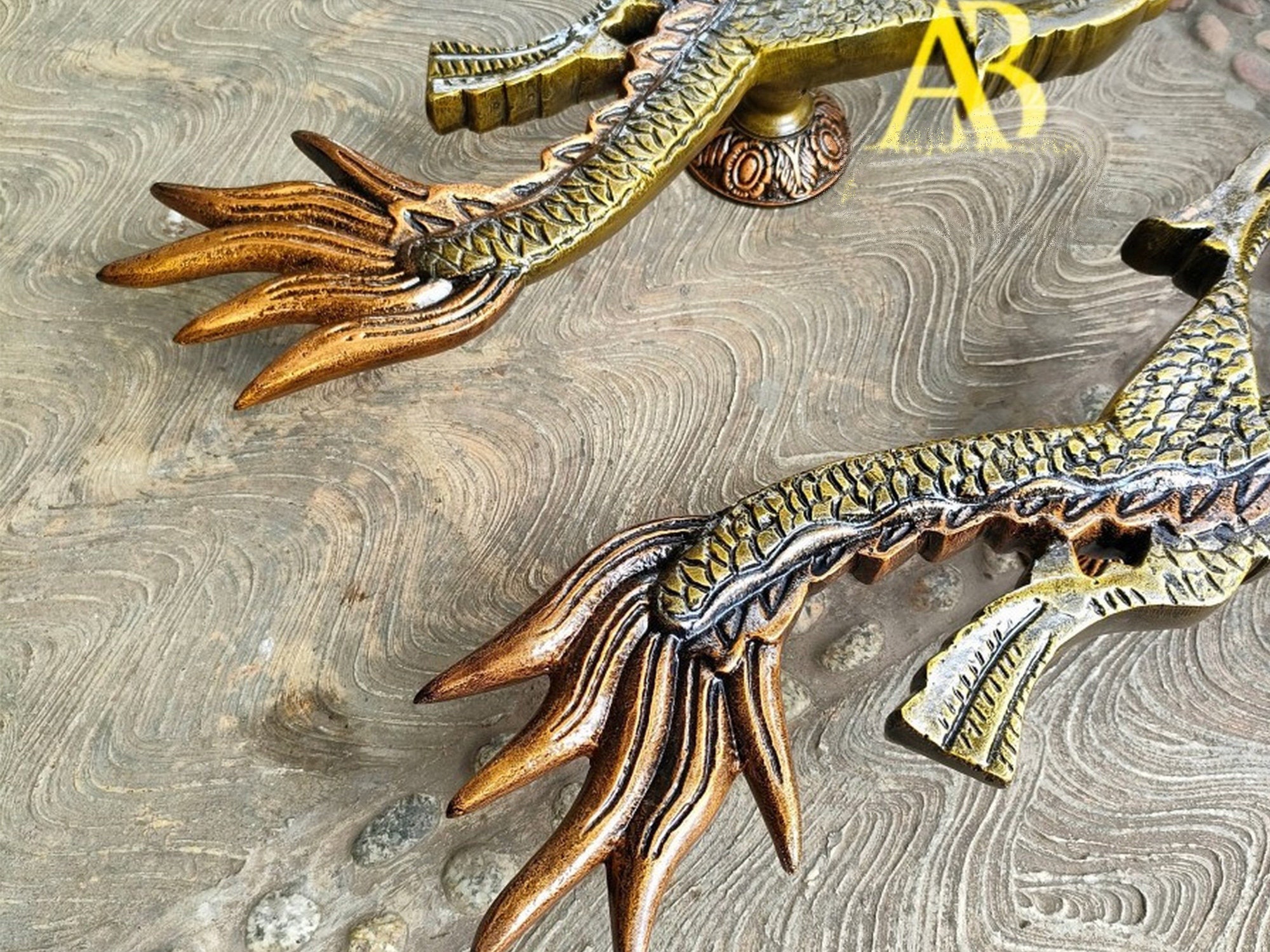 35" Large Antique Dragon Door Handle, Door Pulls Handles, Dragon Fans ...