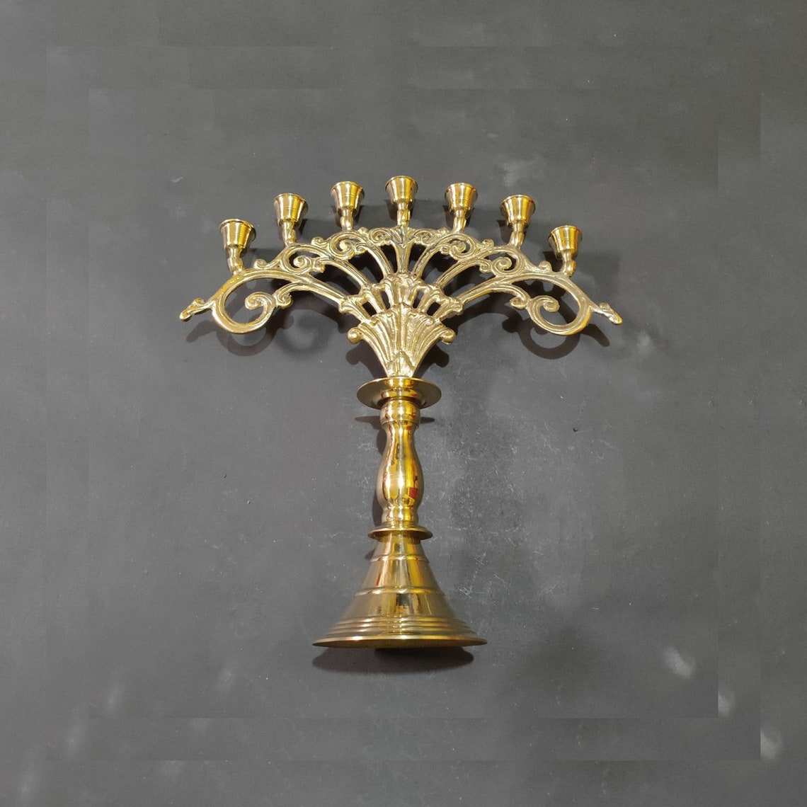 Brass Candle Holder 7 Arms, FAN Brass Candle Sticks, Brass Candelabra ...