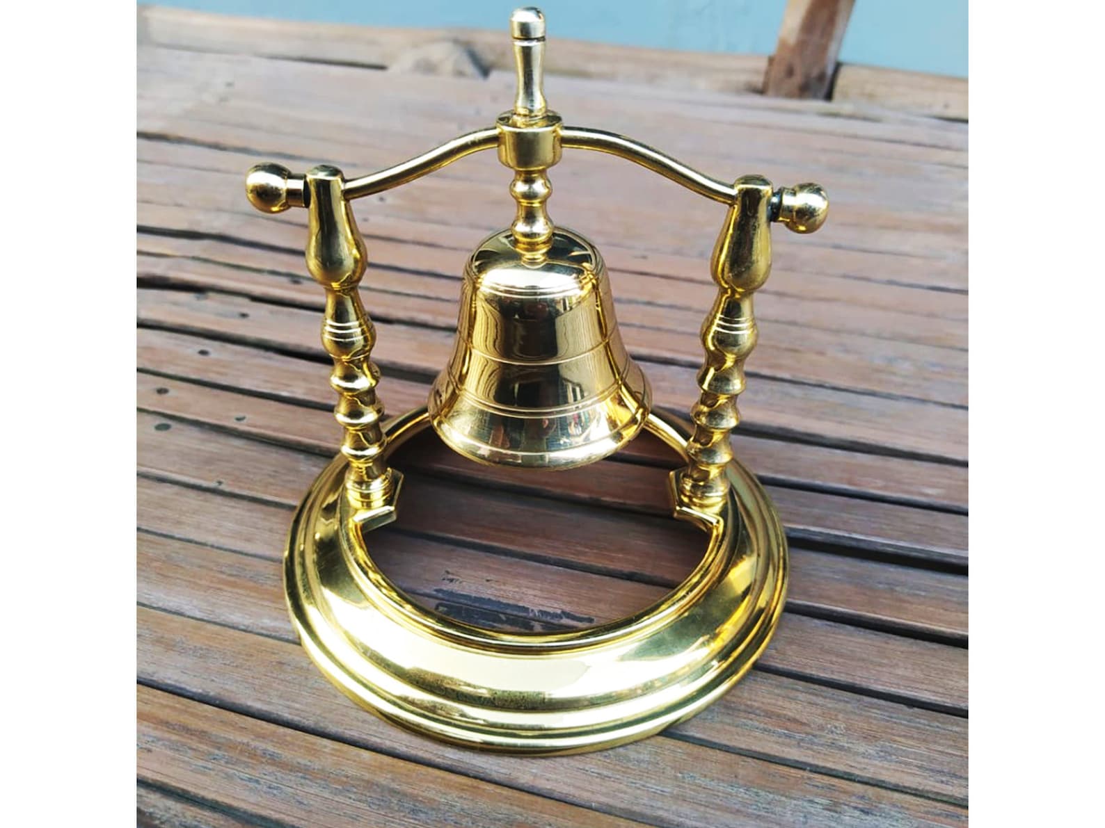 Gold Brass Bell Stand, Antique Brass Bell Table, Small Bell Display ...