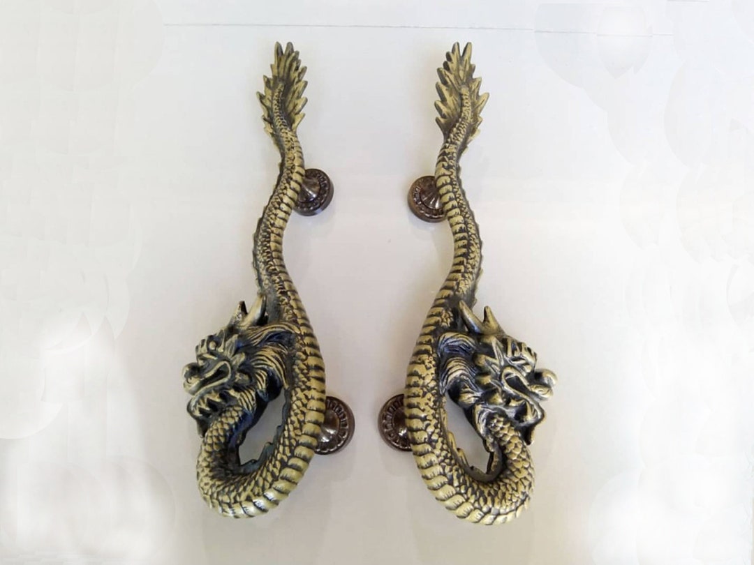 2X DRAGON Door Pull Handle, Brass Door Handle, Antique Door Knob, Large ...