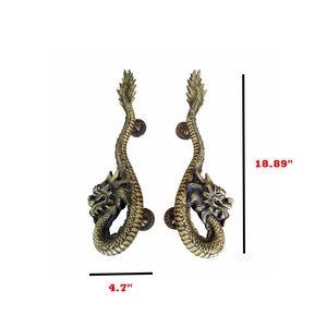 2X DRAGON Door Pull Handle, Brass Door Handle, Antique Door Knob, Large ...