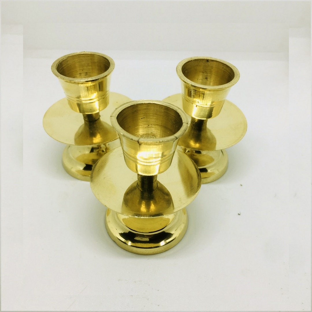 3 X Small Brass Candle Holder, Brass Candle Sticks, Candle Holder Set ...