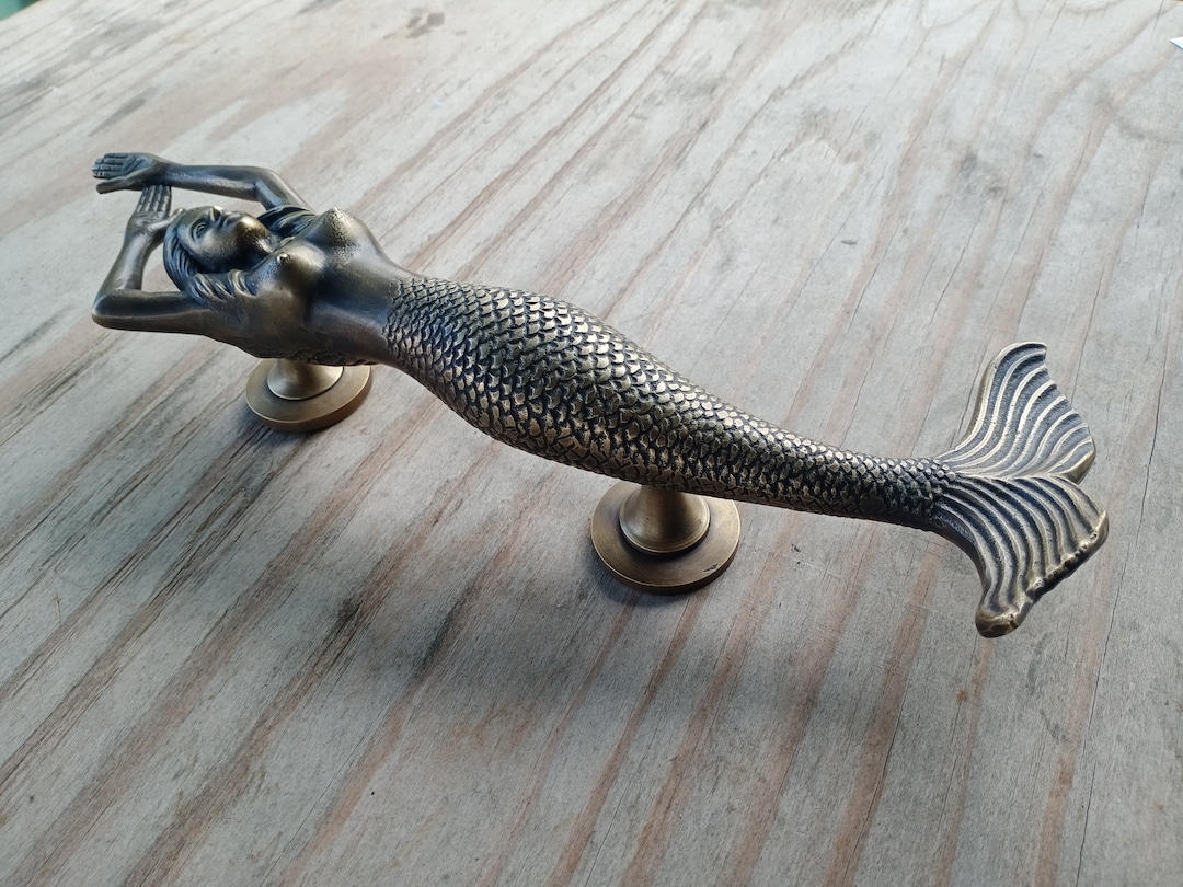 Mermaid Knobs and Pulls, Barn Door Handle, Entry Door Handle, Brass ...