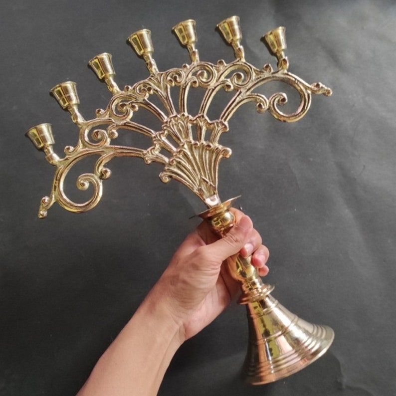 Brass Candle Holder 7 Arms, FAN Brass Candle Sticks, Brass Candelabra ...
