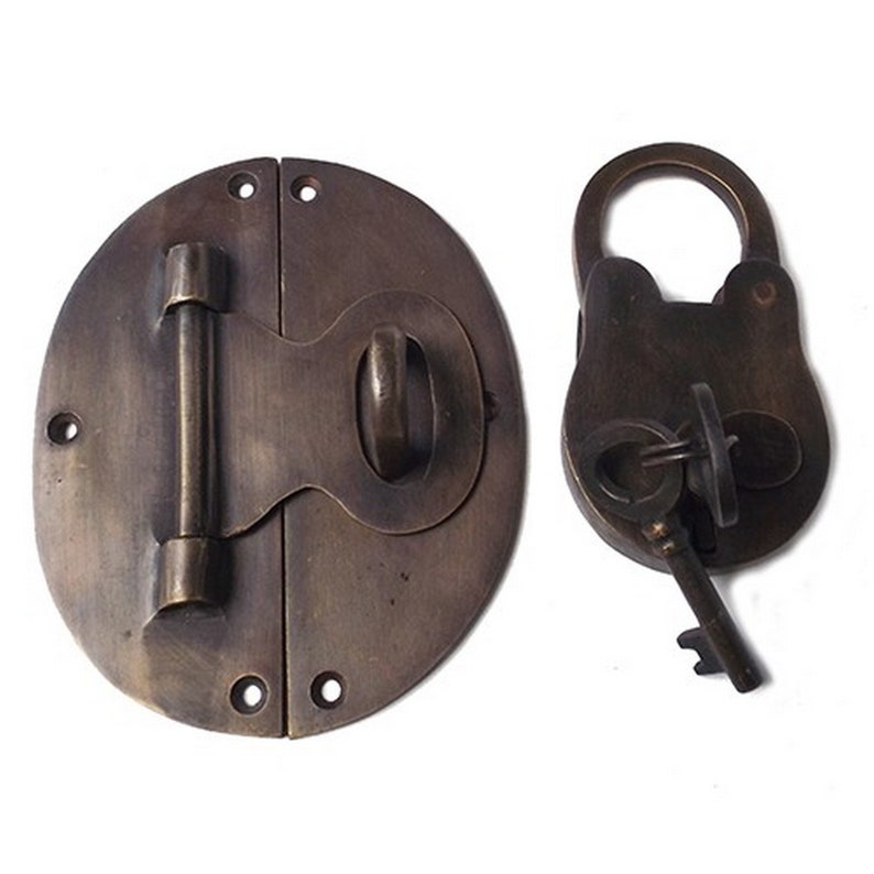 Vintage Padlock and Latch Set, Antique Pad Lock, Brass Padlock Set ...
