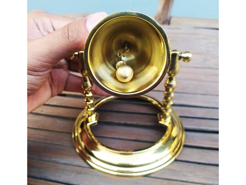 Gold Brass Bell Stand, Antique Brass Bell Table, Small Bell Display ...