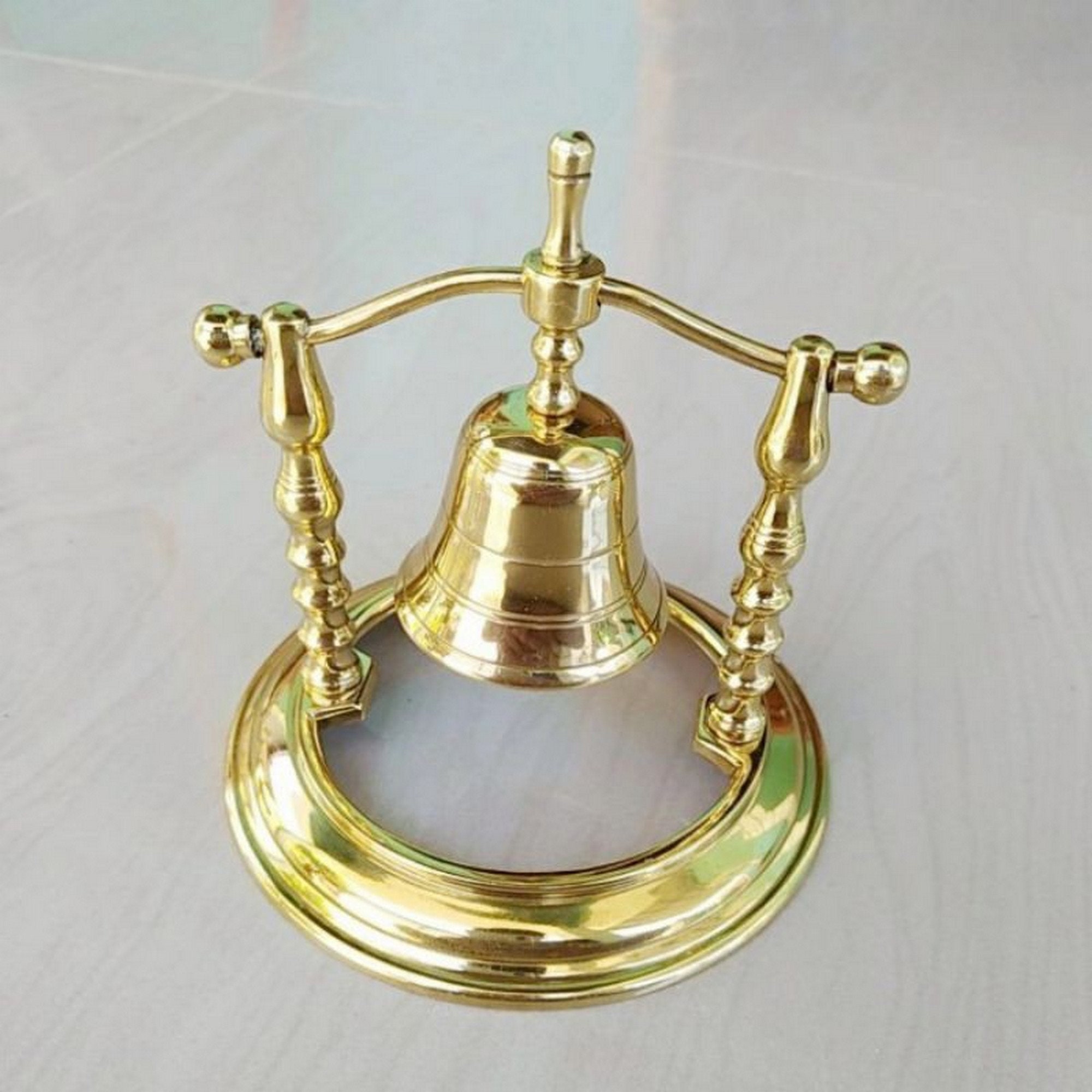 Gold Brass Bell Stand, Antique Brass Bell Table, Small Bell Display ...