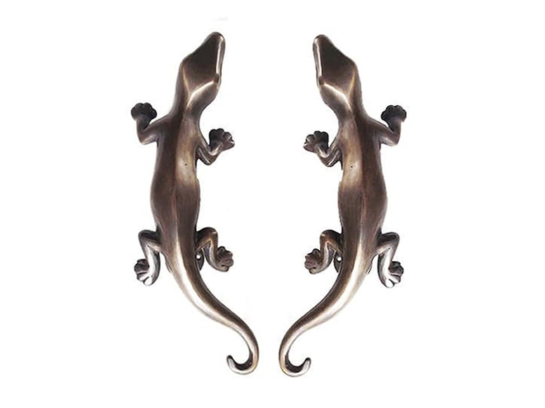 GECKO Door Handle Brass, Lizard Animal Door Handles, Wild Door Pull ...