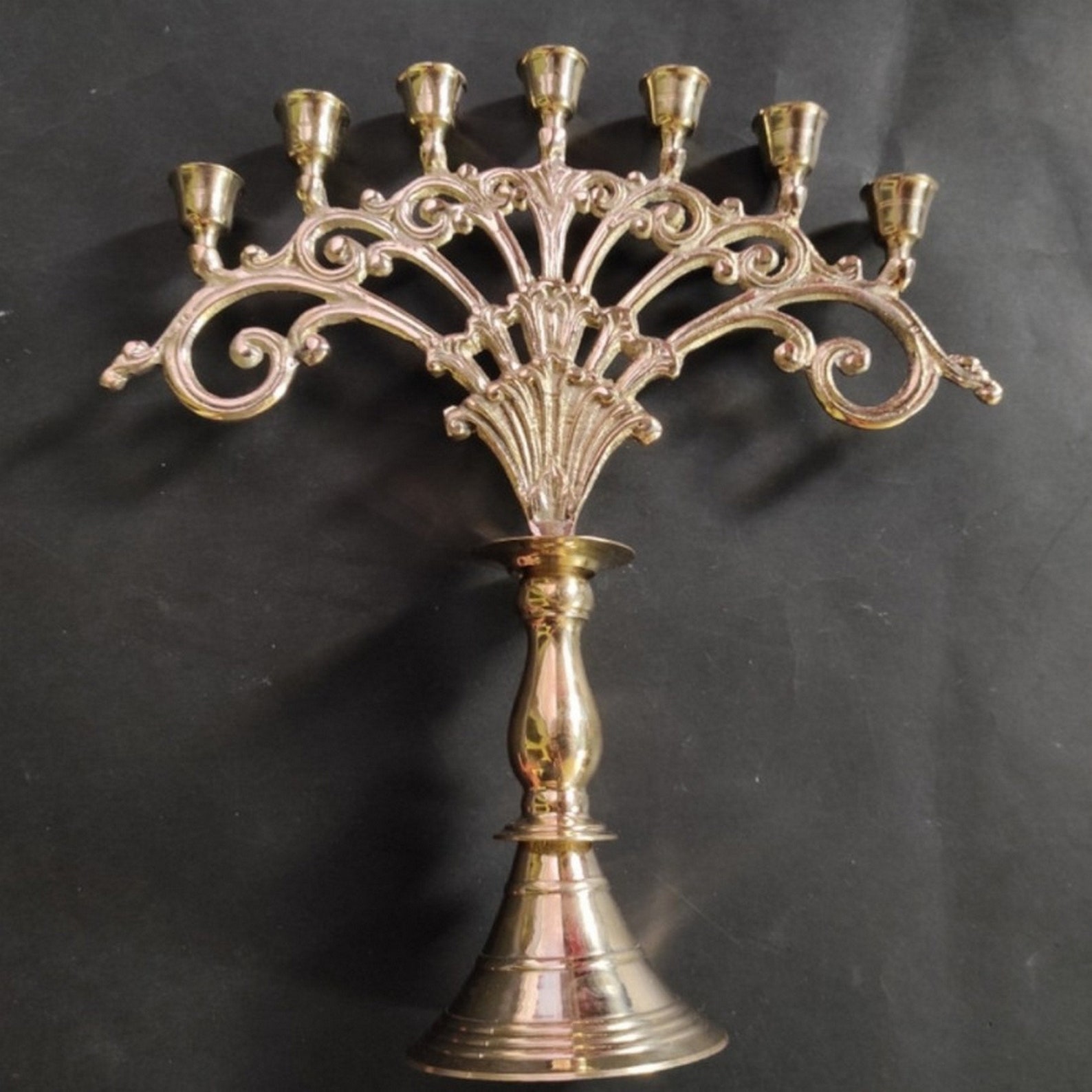 Brass Candle Holder 7 Arms, FAN Brass Candle Sticks, Brass Candelabra ...