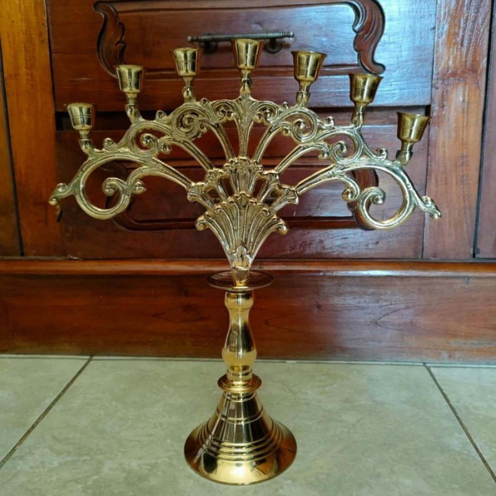 Brass Candle Holder 7 Arms, FAN Brass Candle Sticks, Brass Candelabra ...