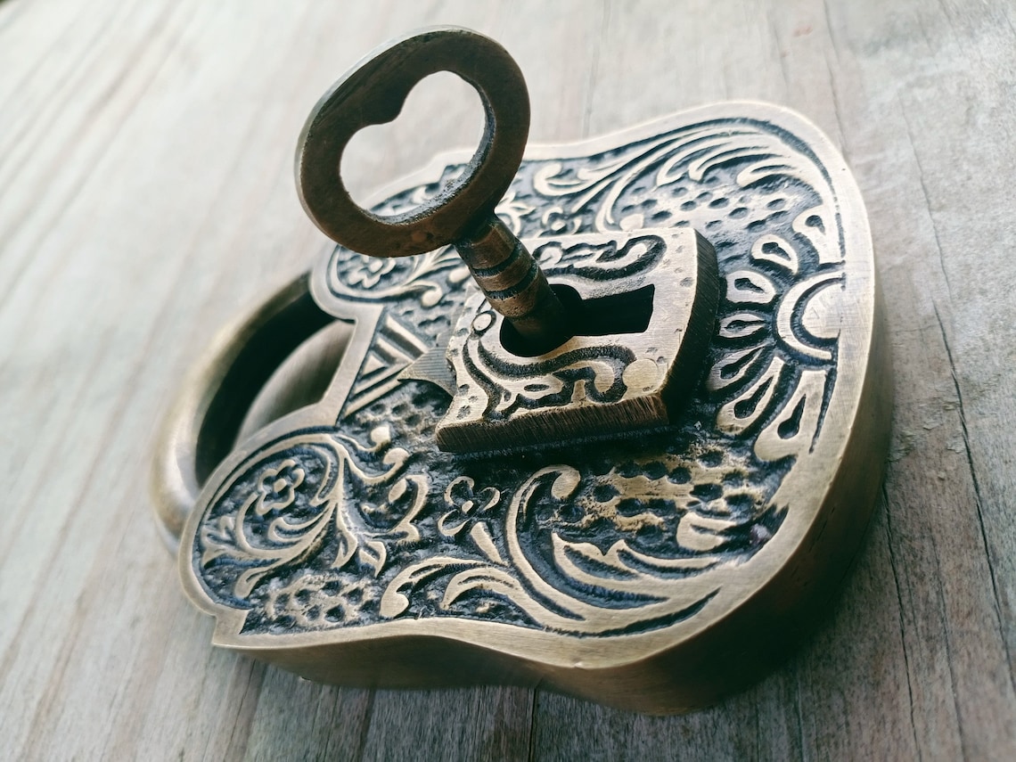 Victorian Padlock, Antique Pad Lock, Brass Padlock Set, Vintage Padlock ...
