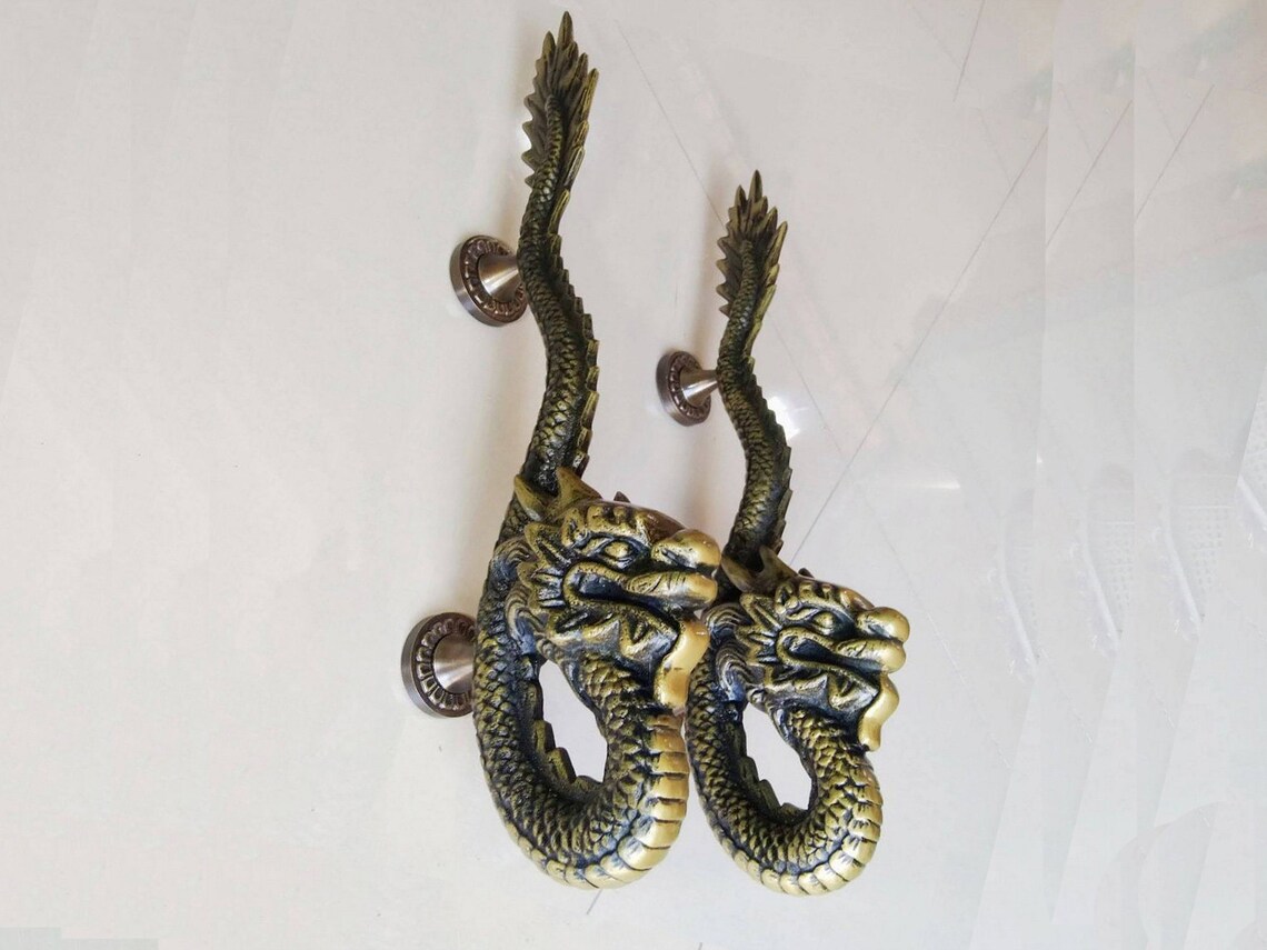 2X DRAGON Door Handle, Door Pulls Handles, Brass Door Pull, Antique ...