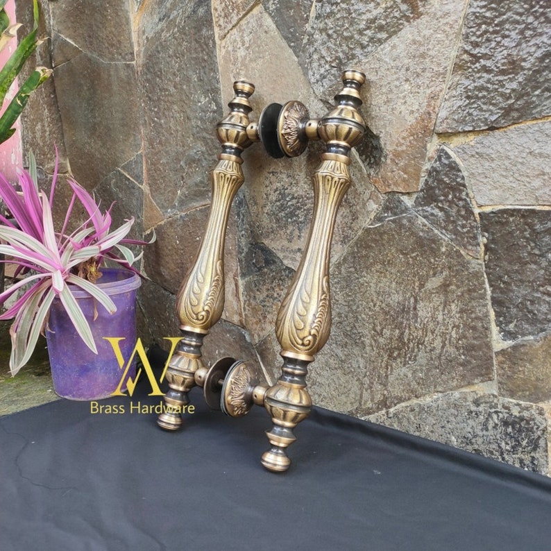 18" Door Handle Brass Antique Carved Vase, Back to Back Door Pulls ...