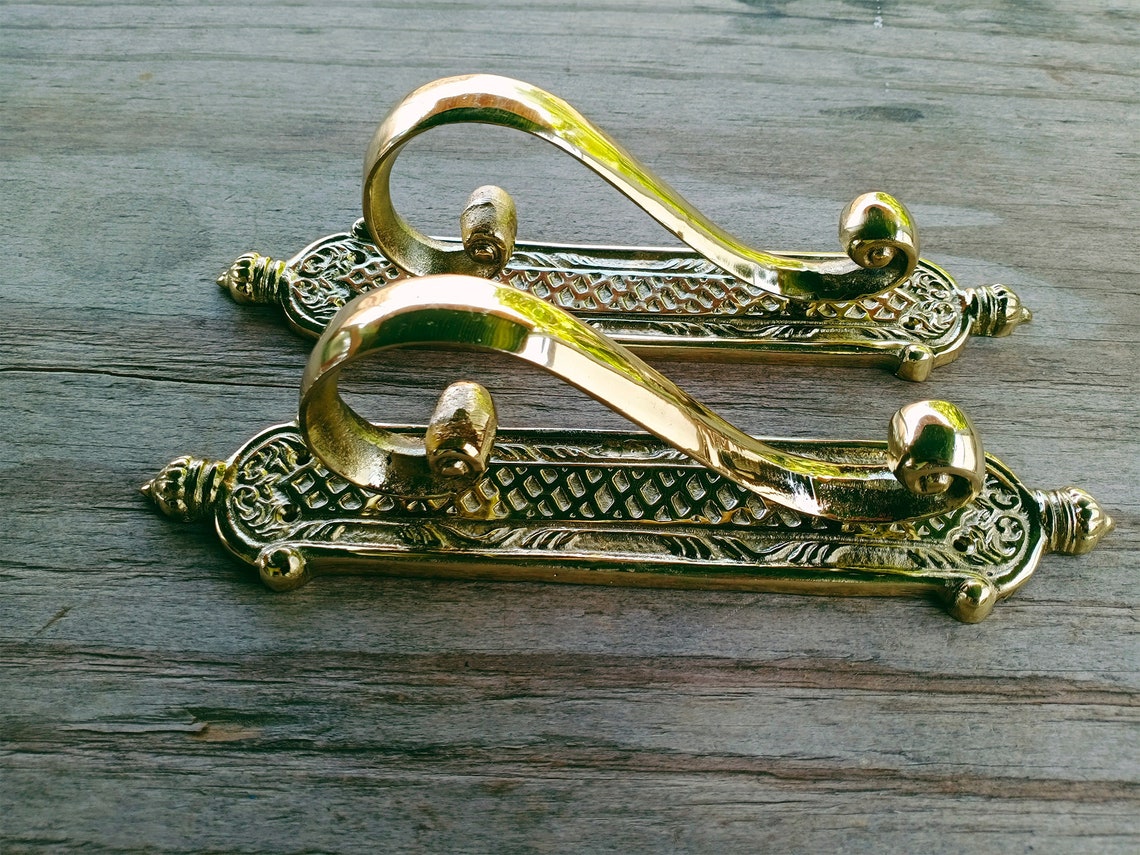 Classic Door Handle Antique Gold, Brass Door Pull, French Door Pull ...