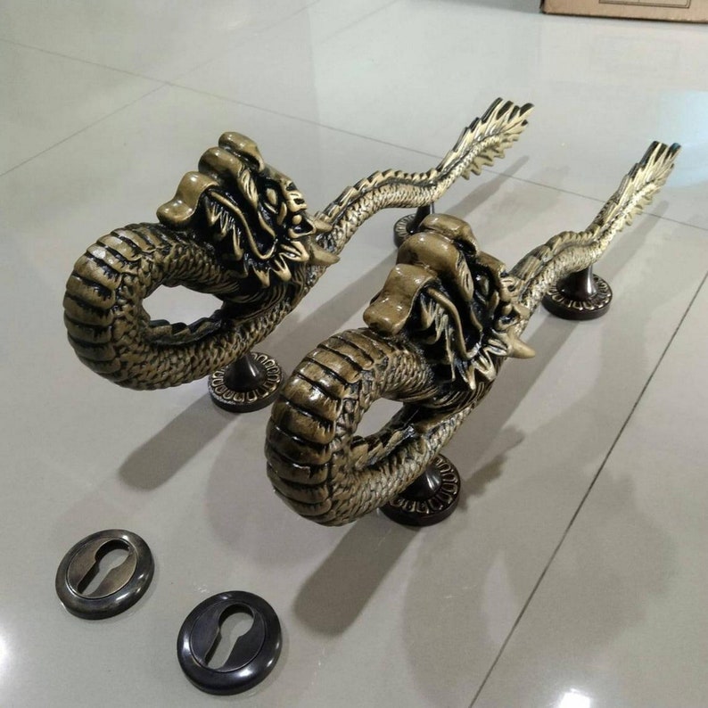 2X DRAGON Door Handle, Door Pulls Handles, Brass Door Pull, Antique ...