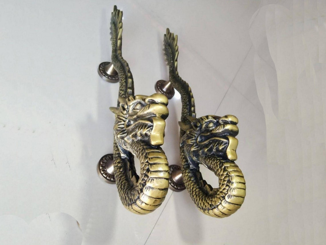 2X DRAGON Door Handle Door Pulls Handles Brass Door Pull | Etsy
