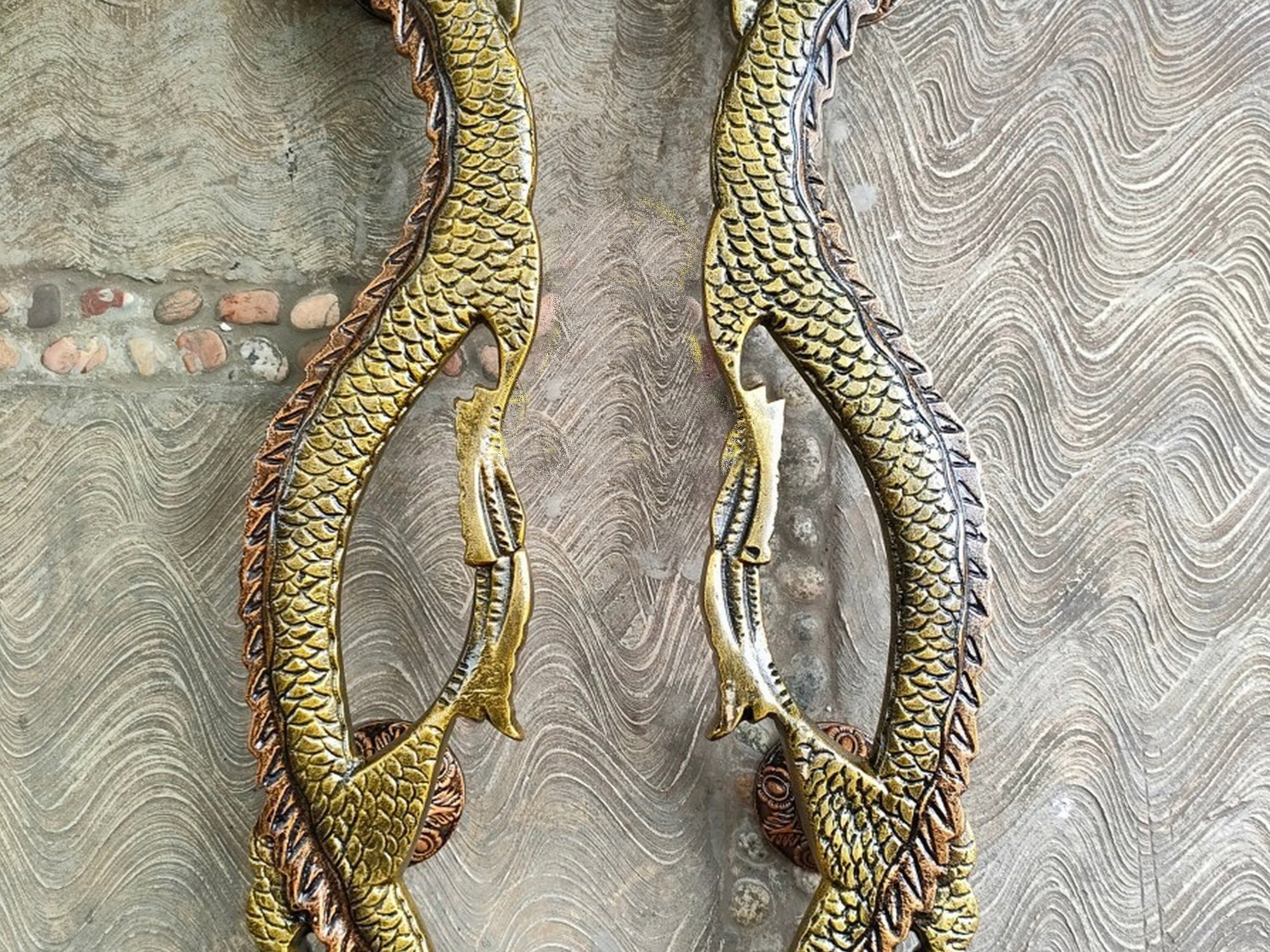 35" Large Antique Dragon Door Handle, Door Pulls Handles, Dragon Fans ...