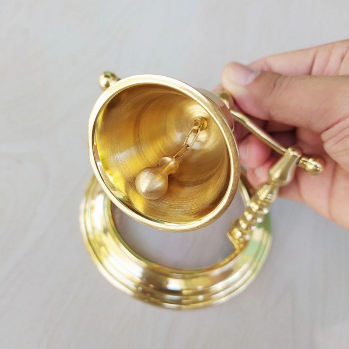 Gold Brass Bell Stand, Antique Brass Bell Table, Small Bell Display ...