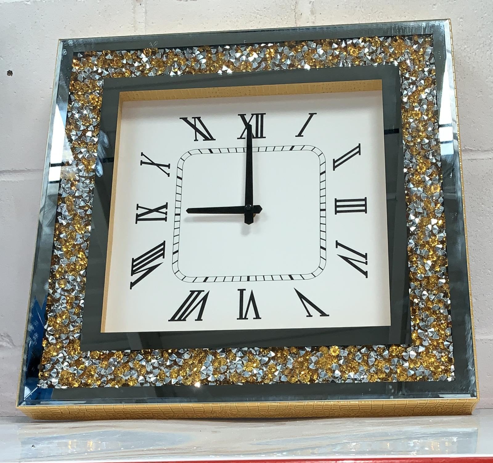 Home Décor Sparkly Gold Square Crushed Diamond Clock Clocks Home ...