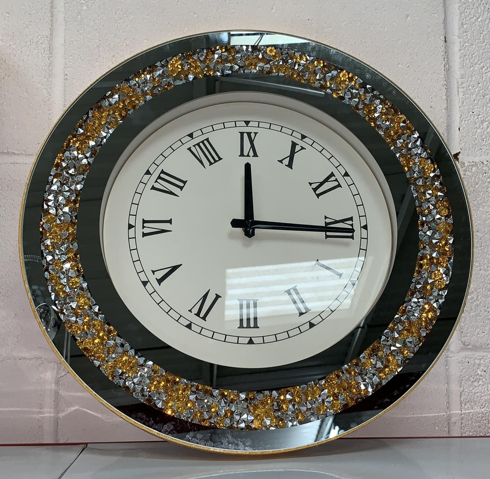 Home Décor Sparkly Gold Square Crushed Diamond Clock Clocks Home ...