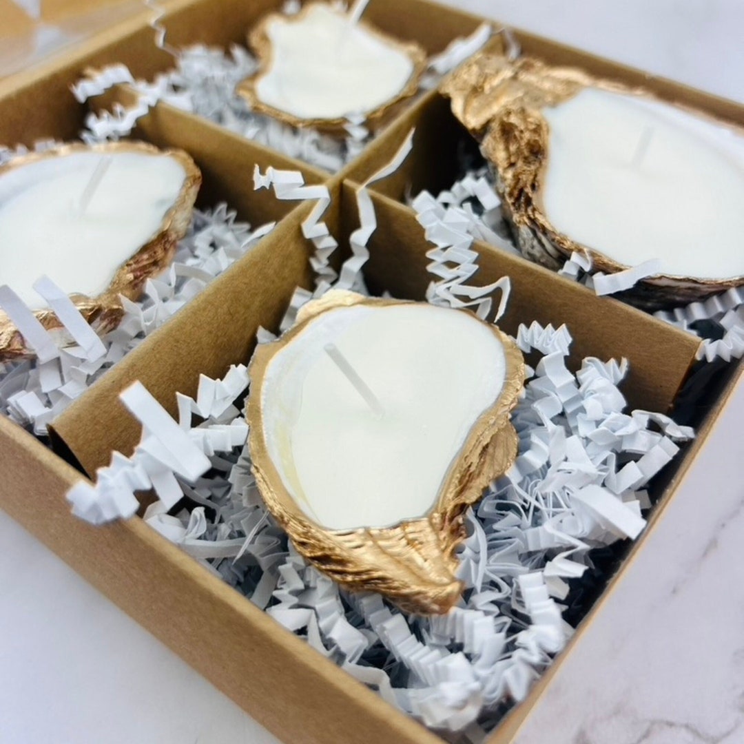 Set of 4 Gold Edged Oyster Shell Candles, Wedding Favors, Wedding ...