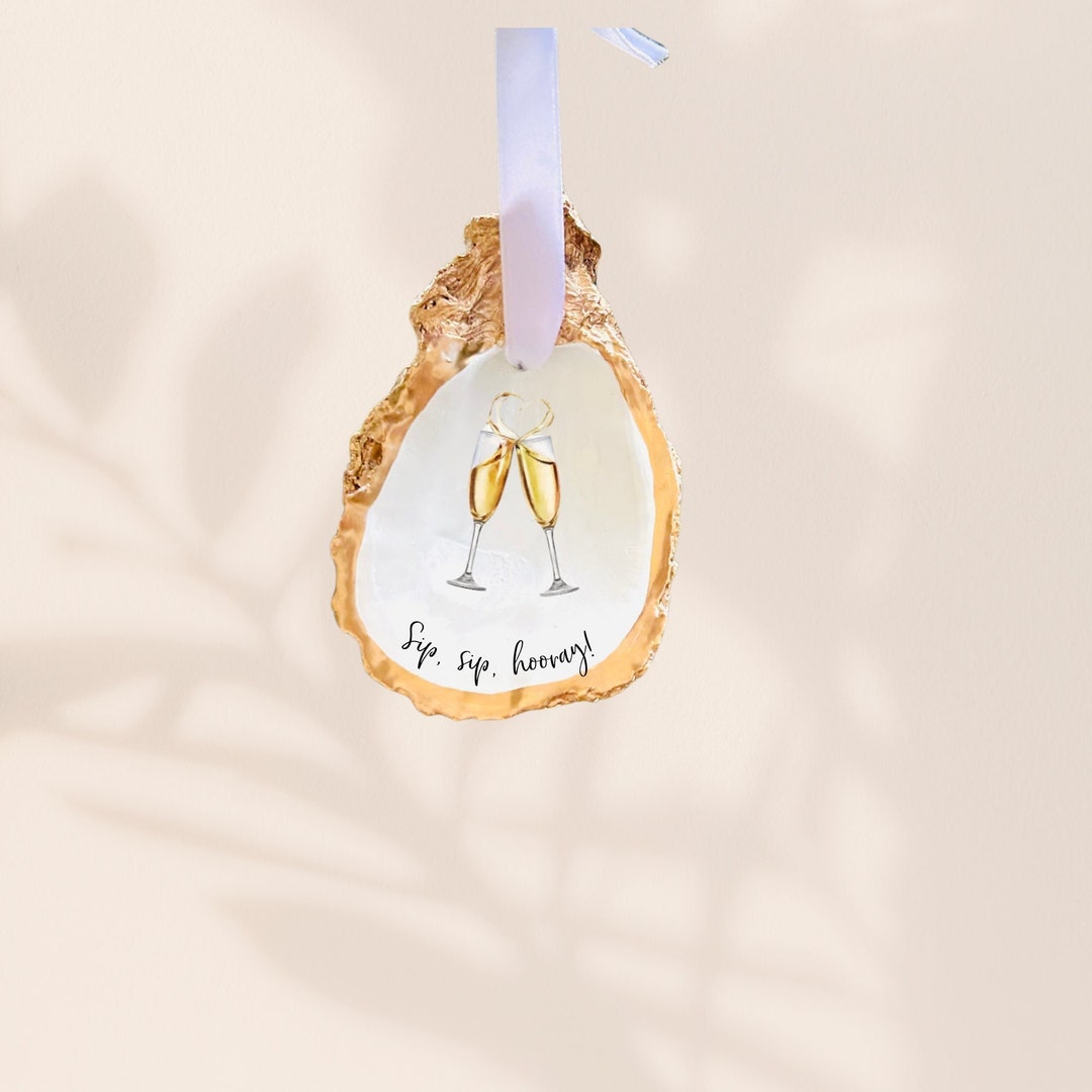 Sip Sip Hooray Engagement Ornament, Wedding Ornaments, Oyster Shell ...