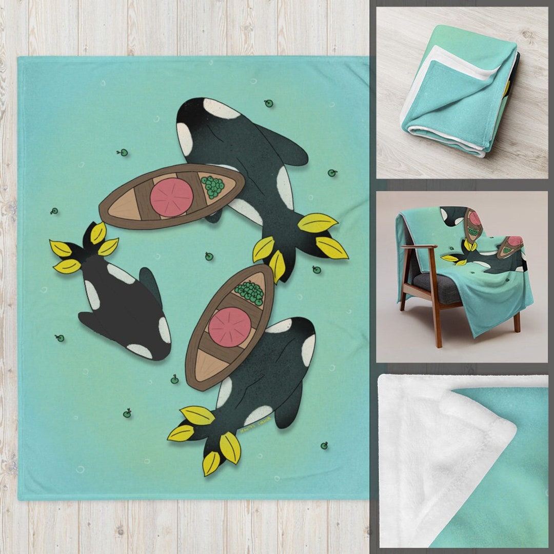 Yellow Orcas Blanket, Killer Whales Throw, Blanket - Hypoallergenic ...