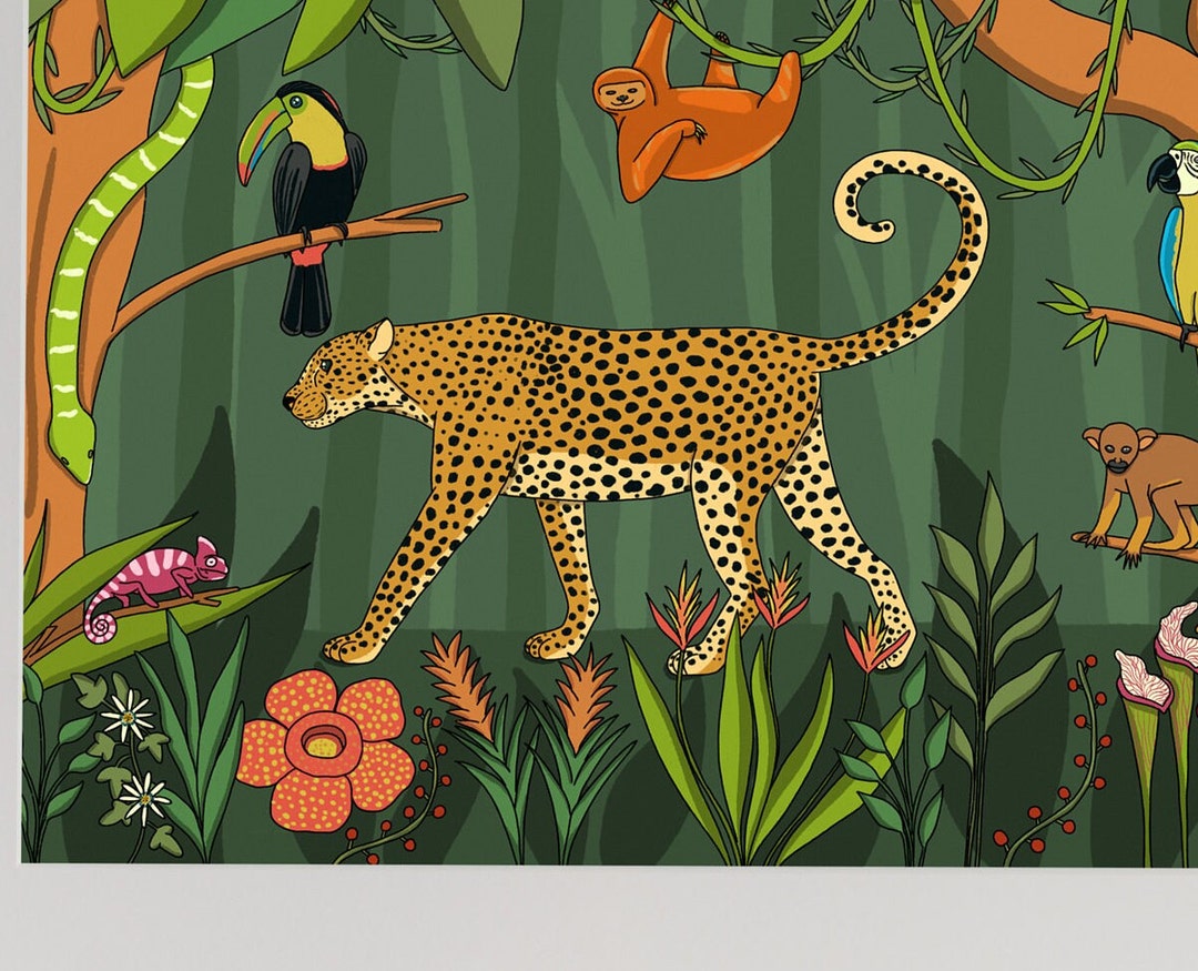 Leopard Art Print, Jungle Animals Poster, Rainforest Wall Art ...