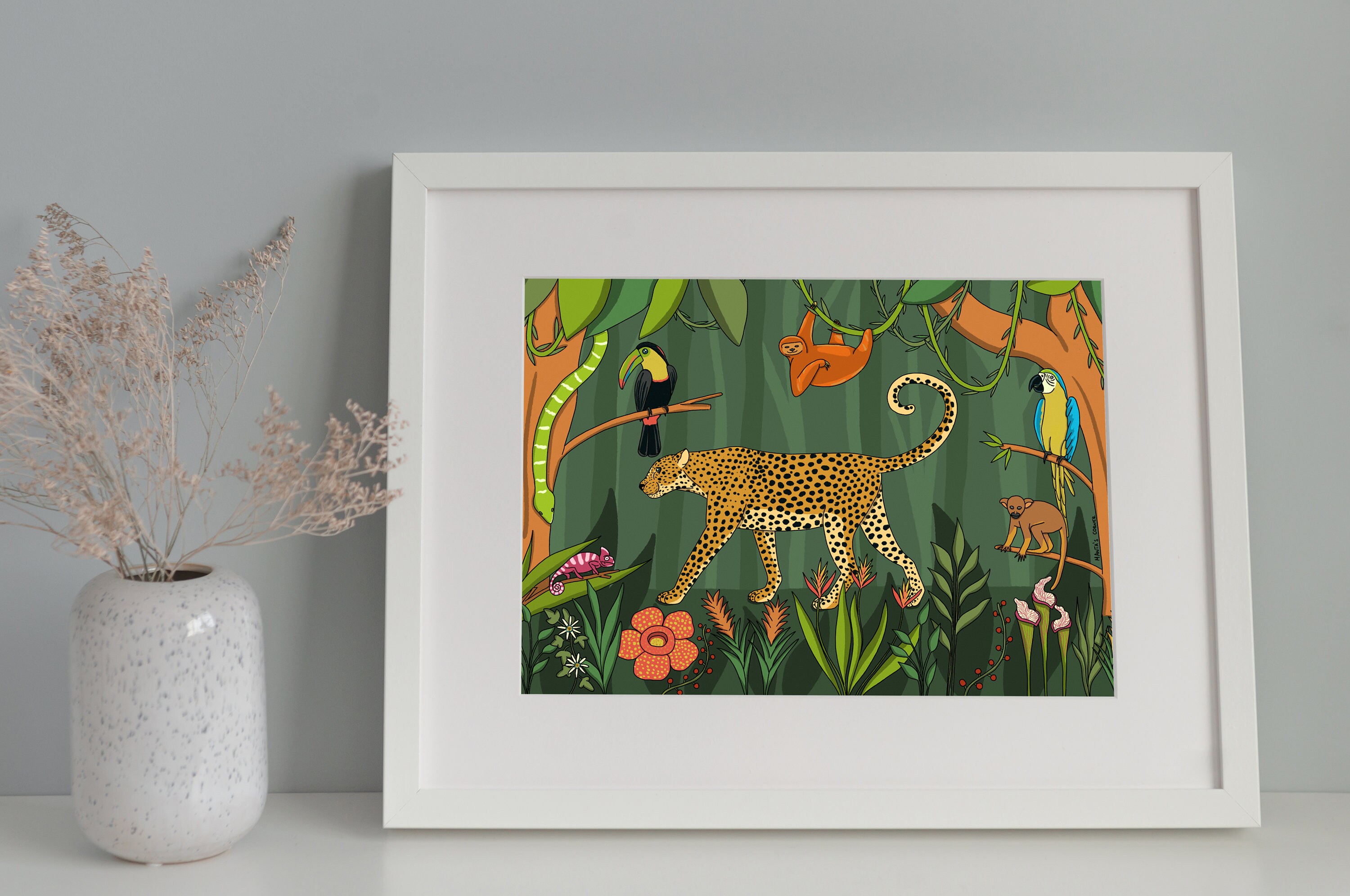 Leopard Art Print, Jungle Animals Poster, Rainforest Wall Art ...