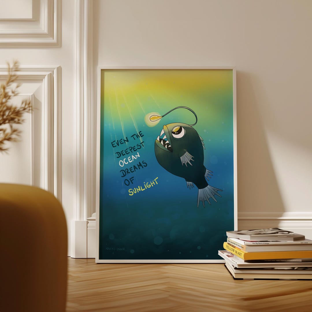 Anglerfish Art Print – Deep Sea Illustration, Ocean Wall Art ...
