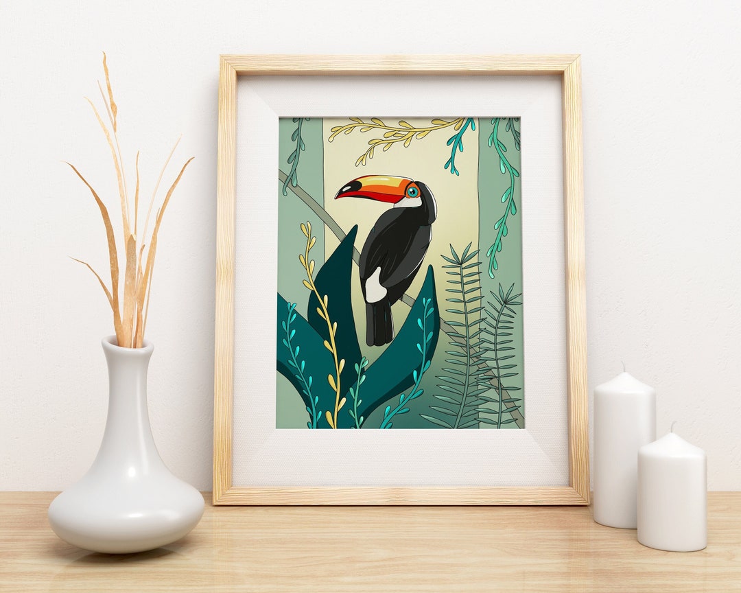 Toucan Jungle Art Print, Tropical Bird Poster, Kids Nursery Wall Decor ...