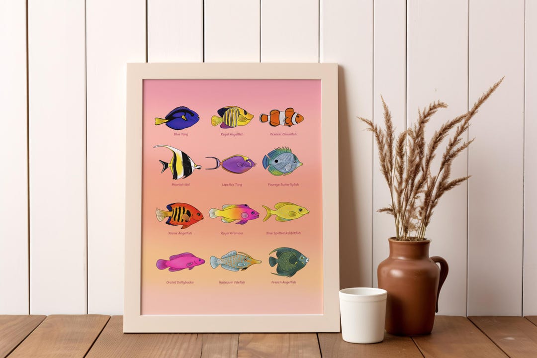 Tropical Fish Poster, Colorful Underwater Sea Life Print, Fish Species ...