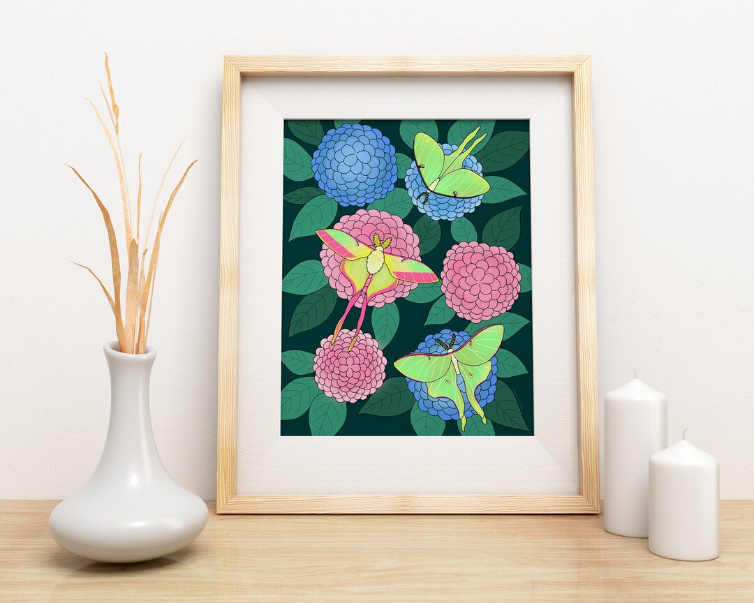 Moon Moths Art Print, Moths Wall Decor, Luna Moth Art Print, Insect ...