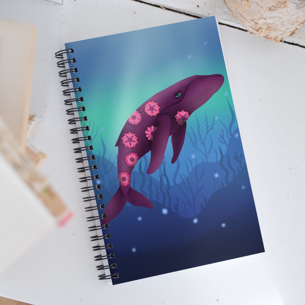Purple Whale Notebook Whale Spiral Dotted Notebook Sea - Etsy