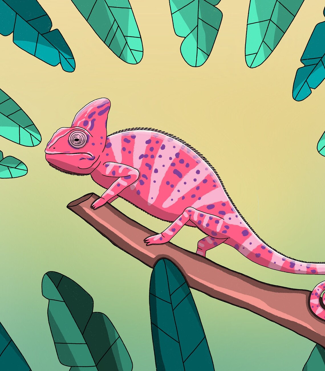 Chameleon Art Print, Chameleon Poster, Pink Chameleon, Reptile Decor ...
