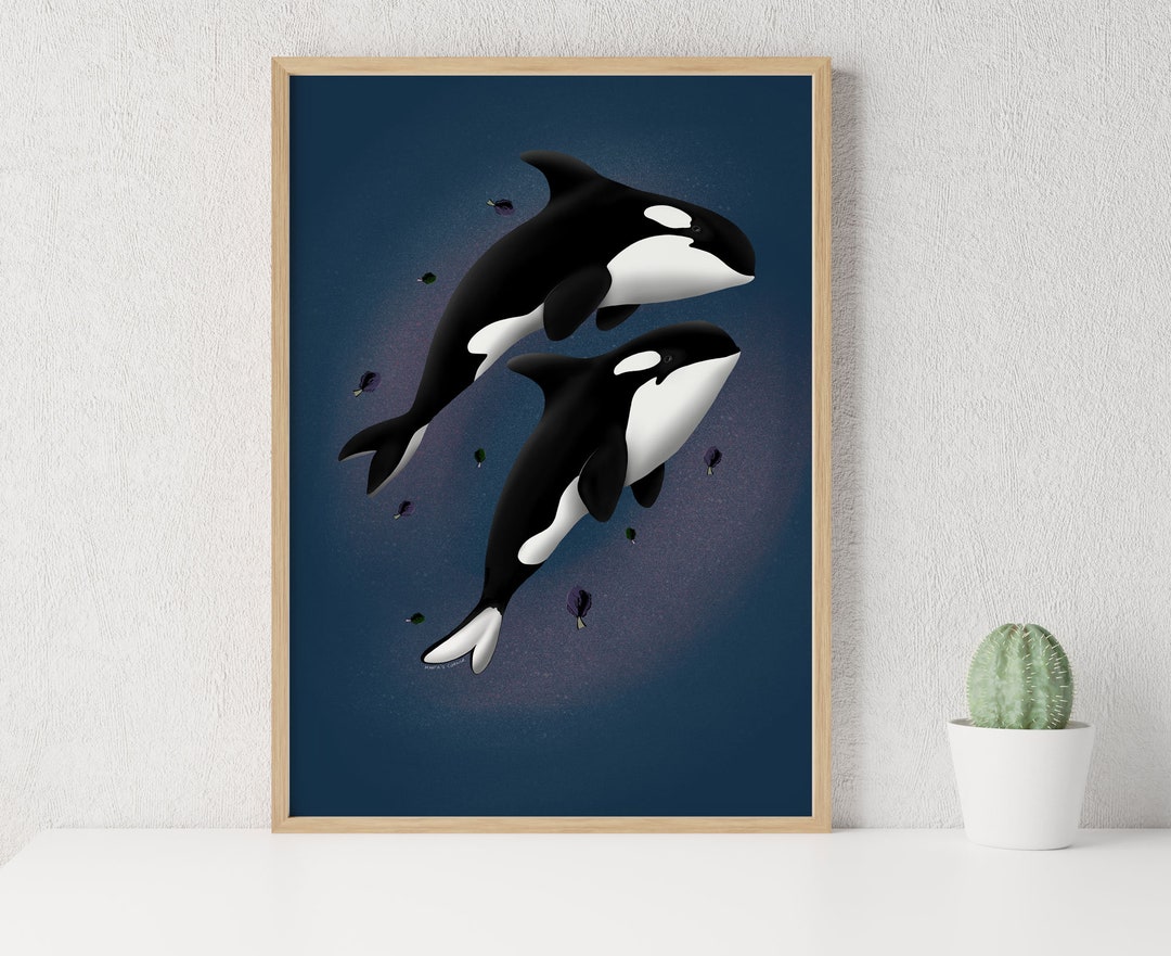 Orca Whale Art Print | Ocean Wall Art With Two Orcas & Tang Fish ...