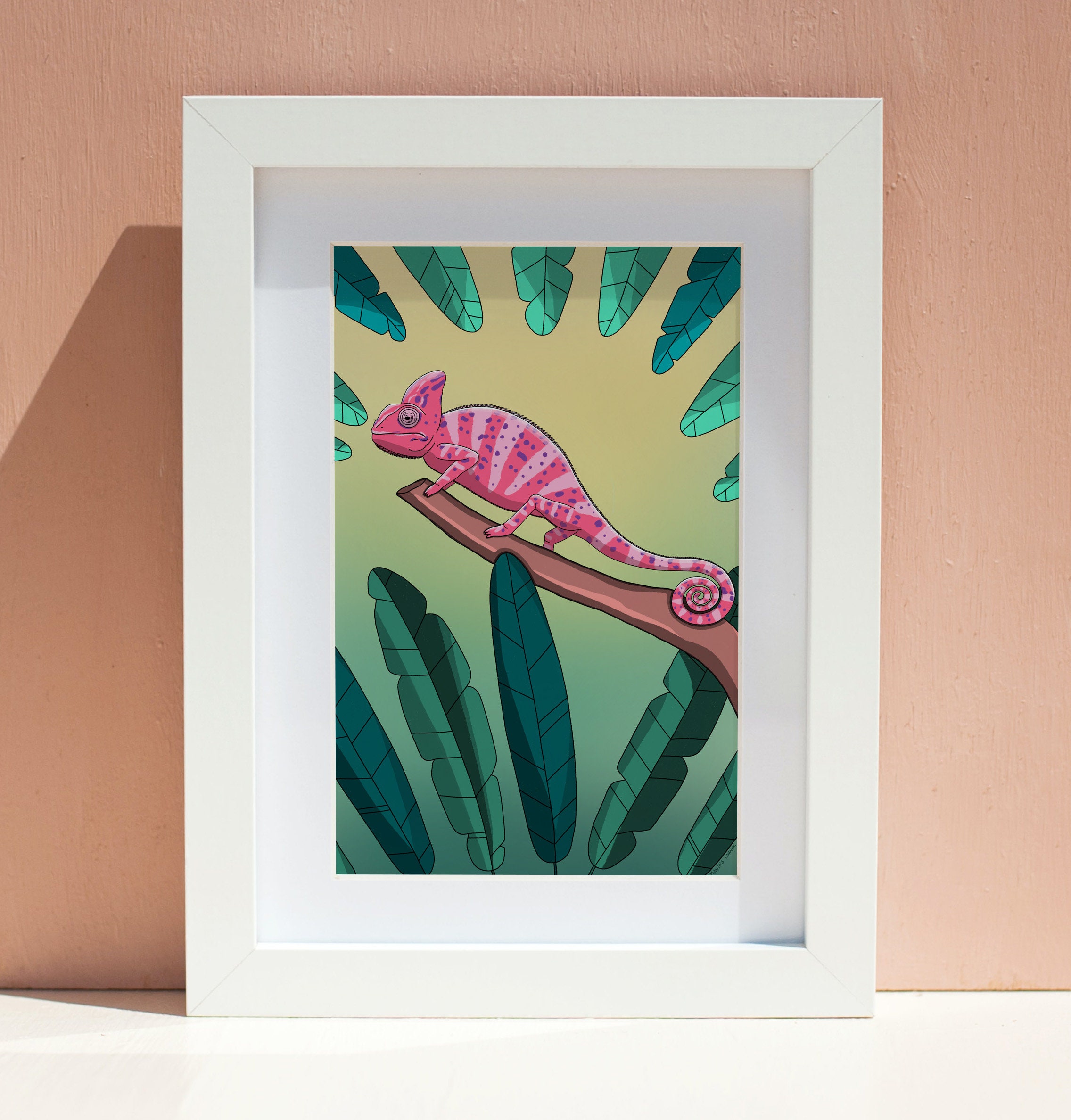 Chameleon Art Print, Chameleon Poster, Pink Chameleon, Reptile Decor ...