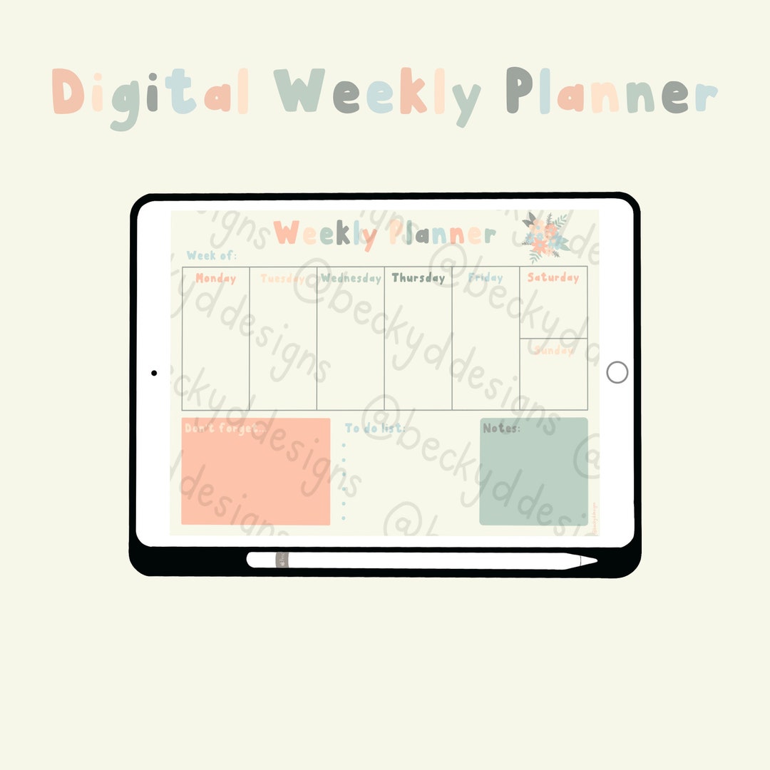 Digital Boho Style Weekly Planner Floral Ipad Procreate - Etsy
