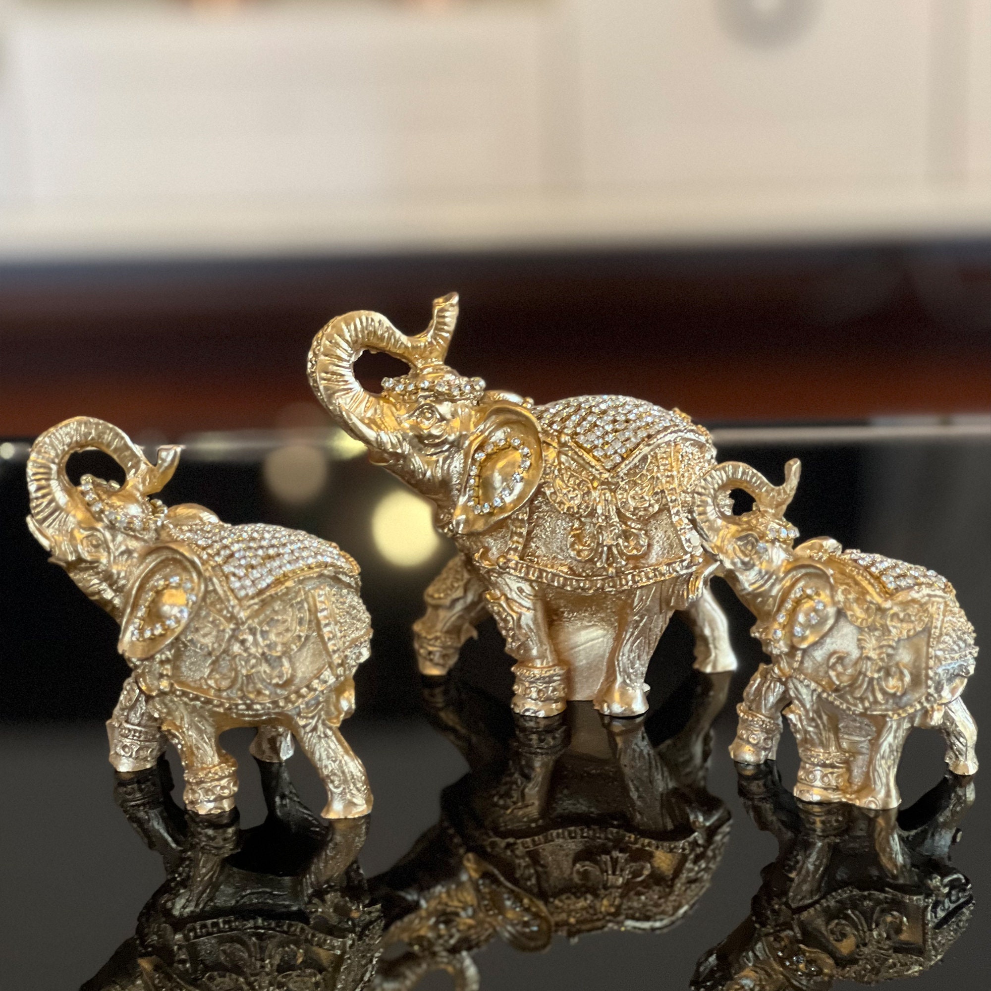 Gold Elephant Set 3, Elephant Decoration, Shelf Decoration, Elephant ...