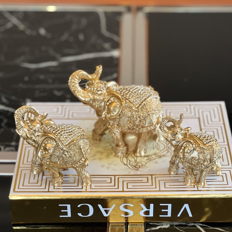 Gold Elephant Set 3, Elephant Decoration, Shelf Decoration, Elephant ...